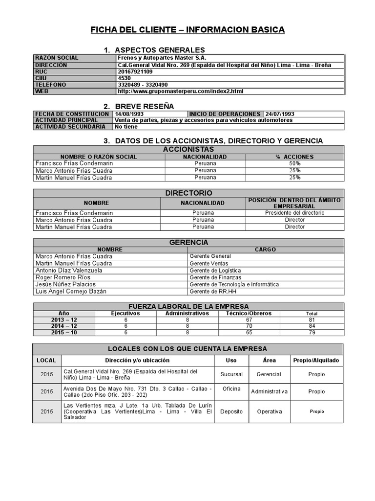 Ficha Del Cliente 2015 2Ficha-del-Cliente | Descargar gratis PDF | Lima ...