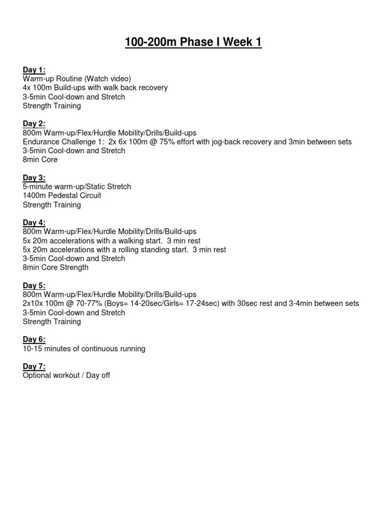 12 Week 100 200m Workouts PDF | Download Free PDF | Strength Training | Management Of Obesity