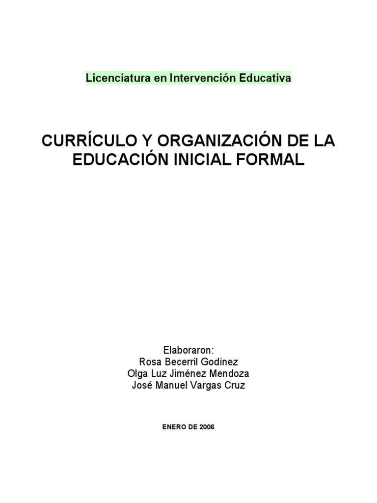 Elsi Curriculum y Organización en La Educación Inicial Formal ...