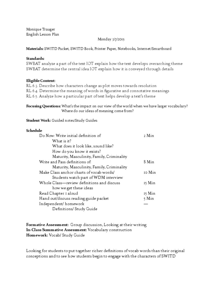 Switd Intro Lesson Plan | PDF | Career & Growth