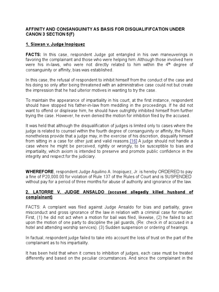 Affinity and Consanguinity As Basis For Disqualififcation Under Canon 3 ...