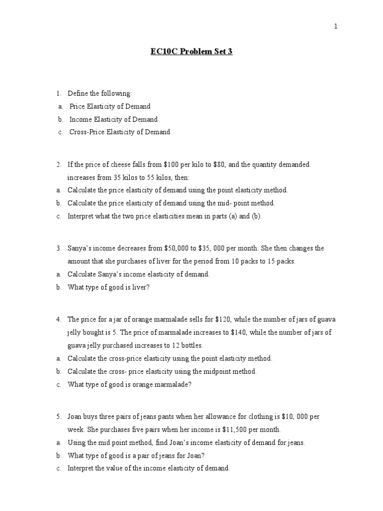 Microeconomics Worksheet | Price Elasticity Of Demand | Demand
