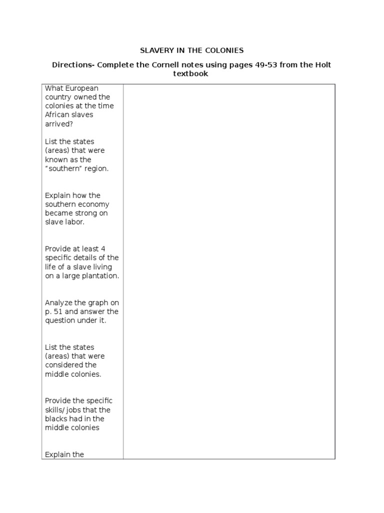 Slavery in The Colonies Cornell | PDF