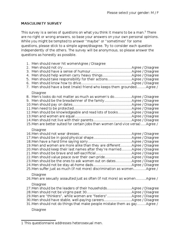 Maculinity Questionnaire | PDF | Survey Methodology | Masculinity