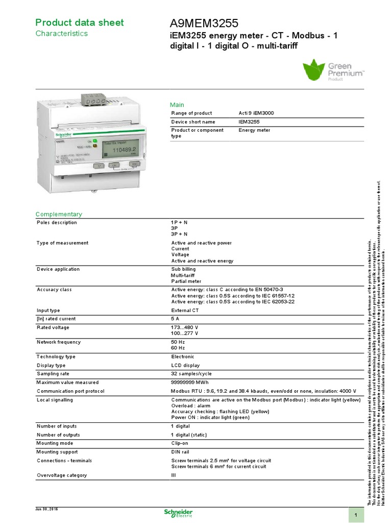 iEM3255 Energy Meter Datasheet | PDF
