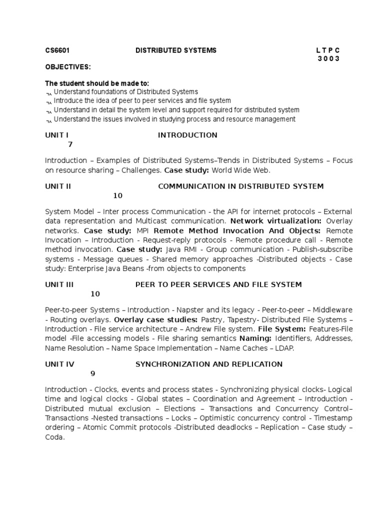 Distributed Systems Syllabus 2013 | PDF | Peer To Peer | Distributed Computing