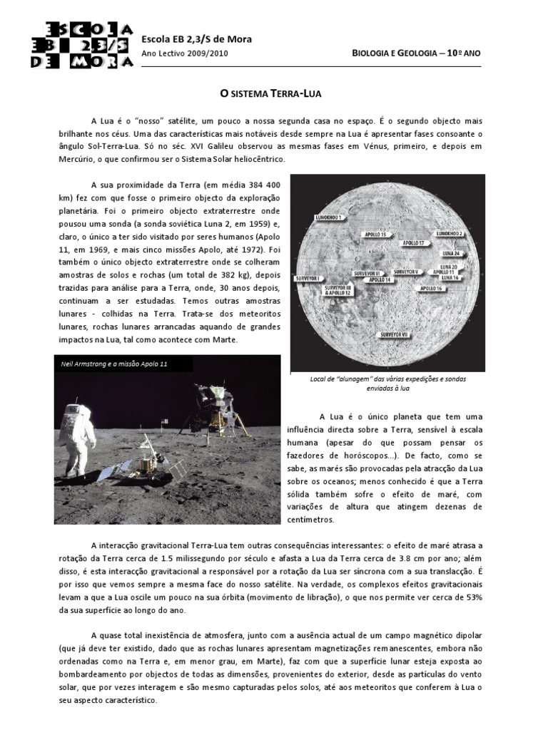 BioGeo10 Ficha de Trabalho 6 - Sistema Terra-Lua | PDF | Lua | Maré