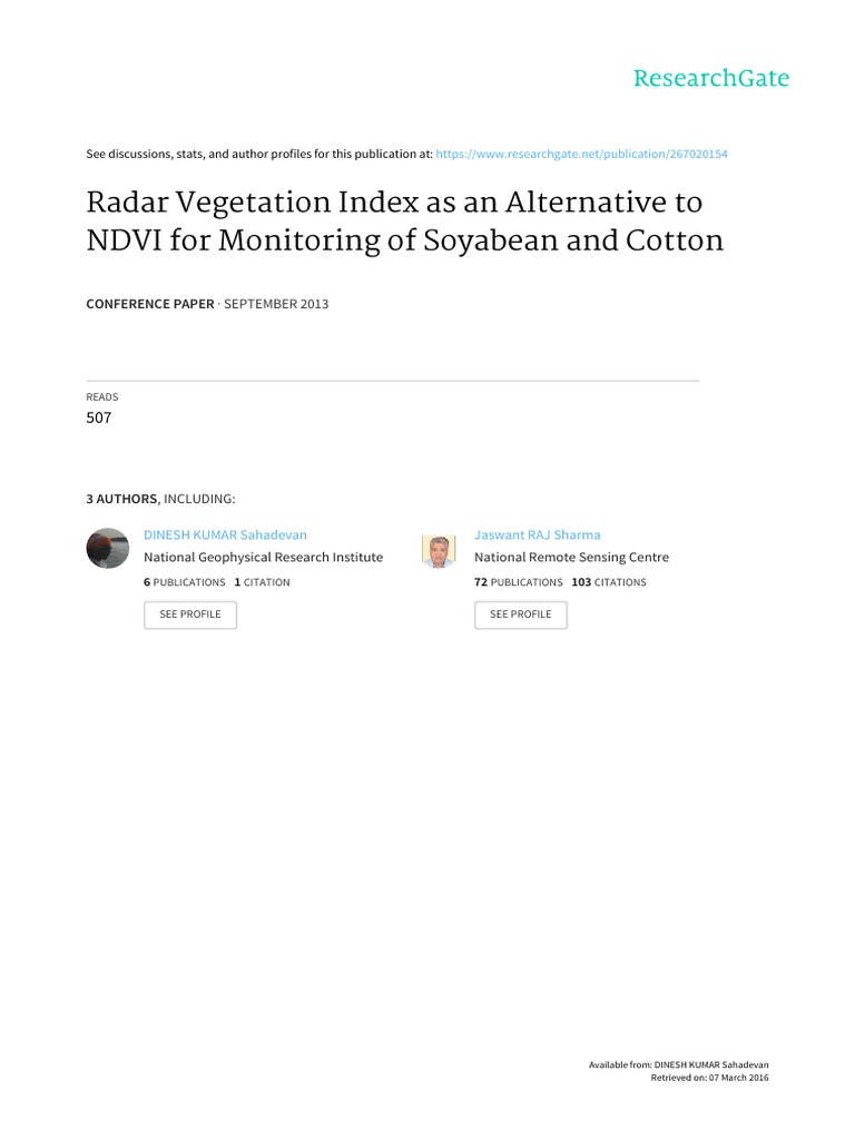 Radar Vegetation Index As An Alternative To Ndvi For Monitoring Of