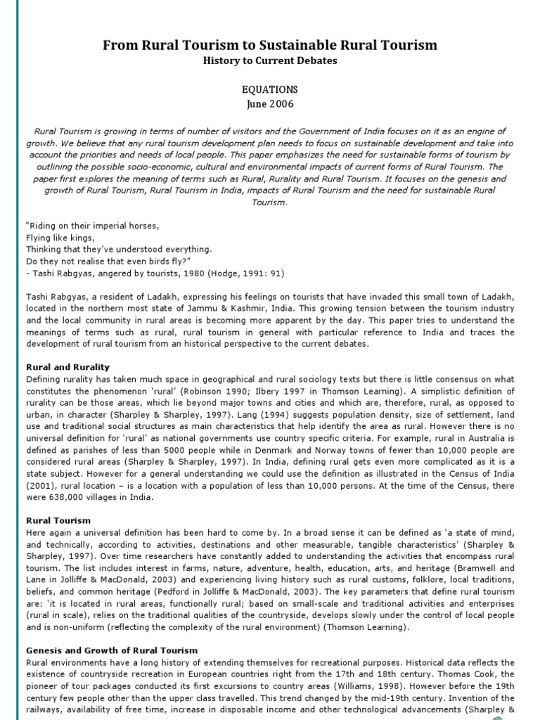From Rural Tourism To Sustainable Rural Tourism - History To Current ...