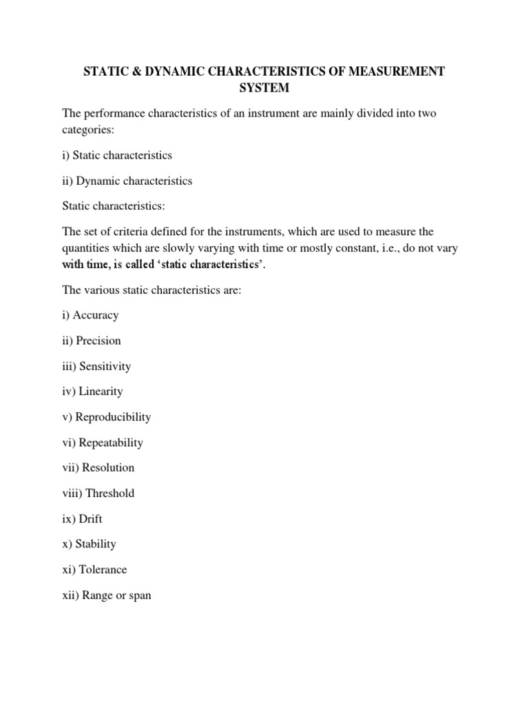 Static Dynamic Characteristics of Measurement System | PDF | Accuracy And Precision | Measurement