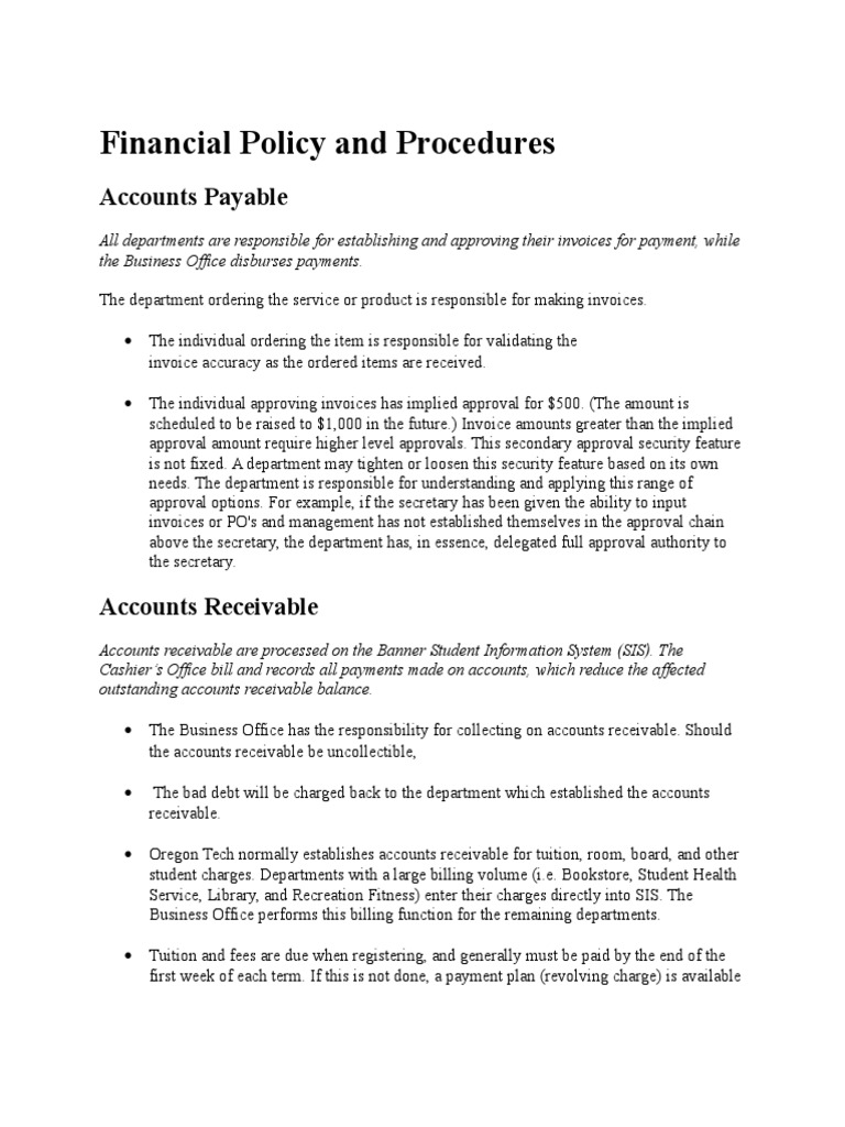 Financial Policy and Procedures | PDF | Payroll | Receipt