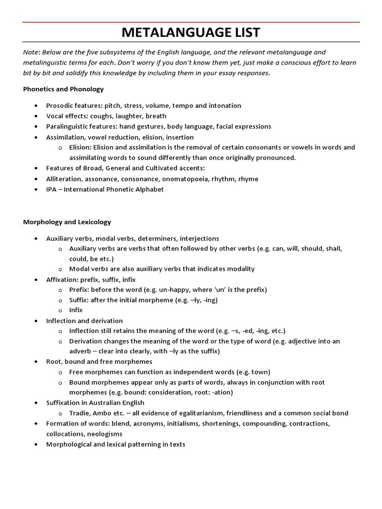 Meta Language Notes (VCE) | PDF | Clause | Word