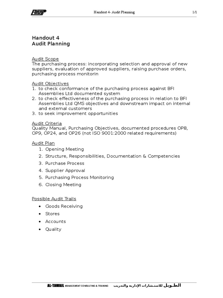 Handout 4 - Audit Planning | PDF