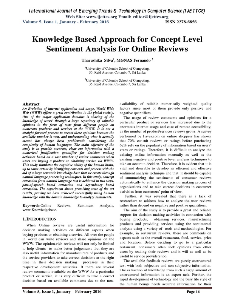 Knowledge Based Approach For Concept Level Sentiment Analysis For Online Reviews | PDF | Parsing ...