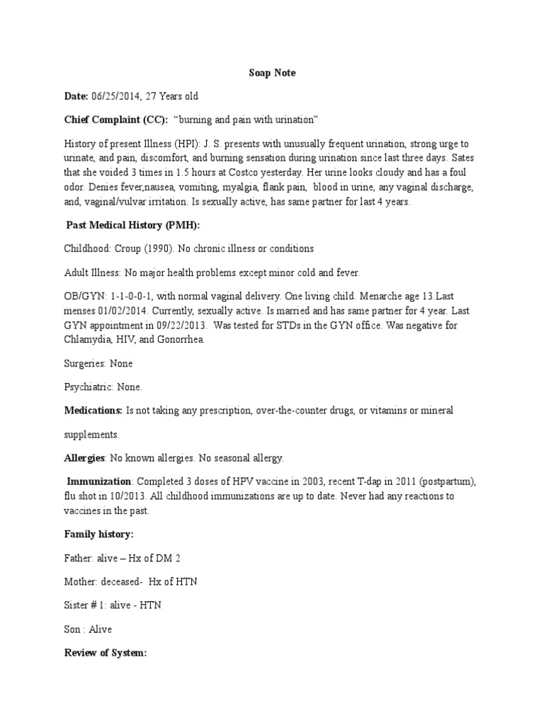 Soap Note 4 (CPII) | PDF | Urinary Tract Infection | Medical Specialties