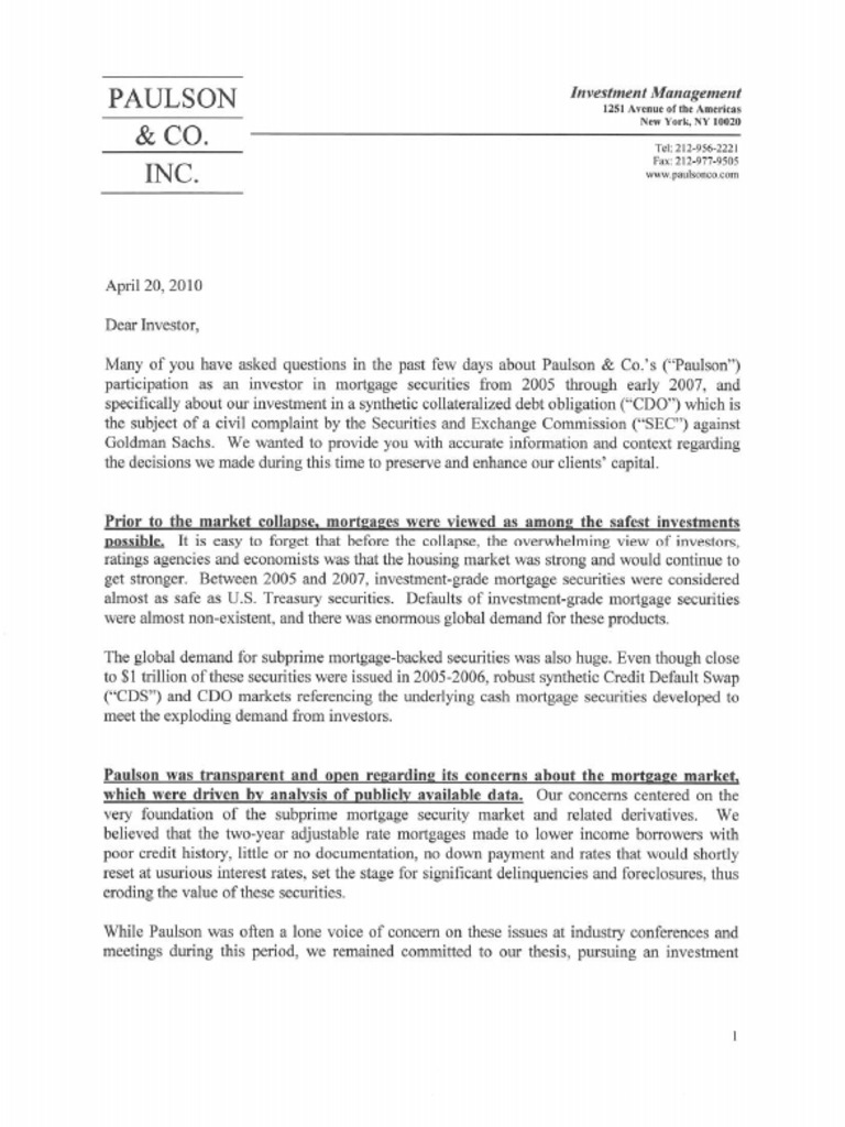 Paulson Letter | PDF