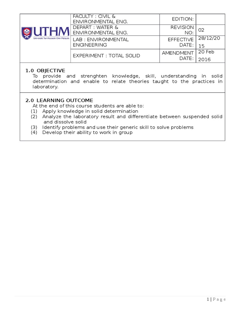 Lab Sheet TSS 2016 | PDF | Filtration | Wastewater