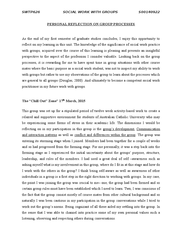 Personal Reflection On Group Processes: SWTP626 Social Work With Groups ...