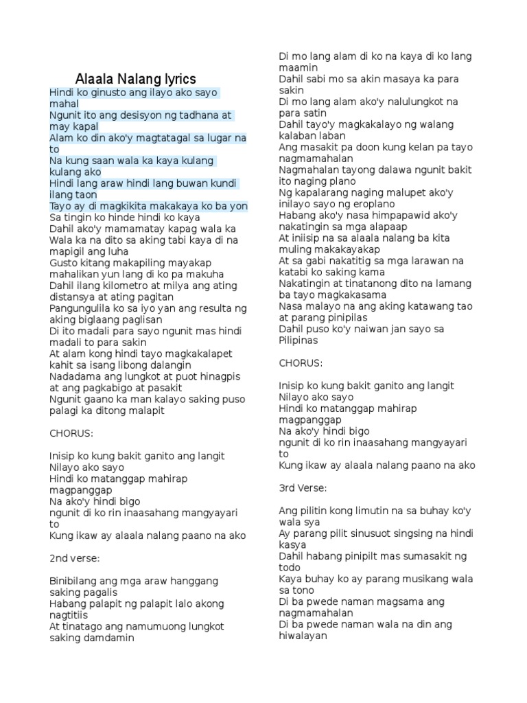 Alaala Nalang Lyrics | PDF
