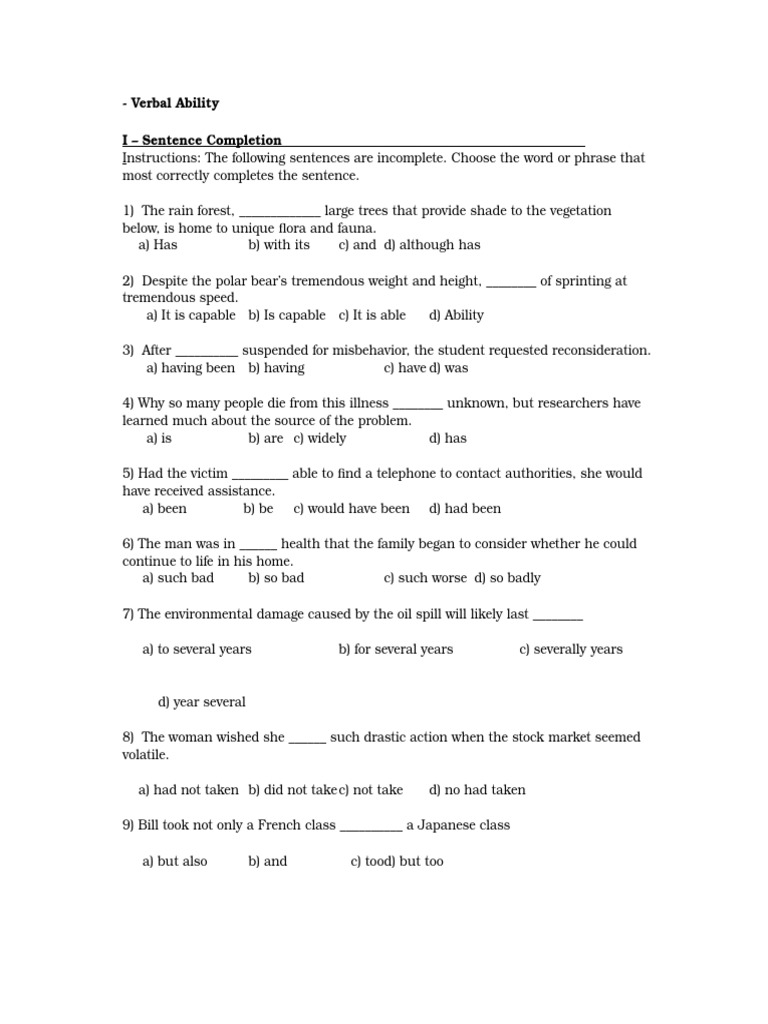 Verbal Ability Test | PDF