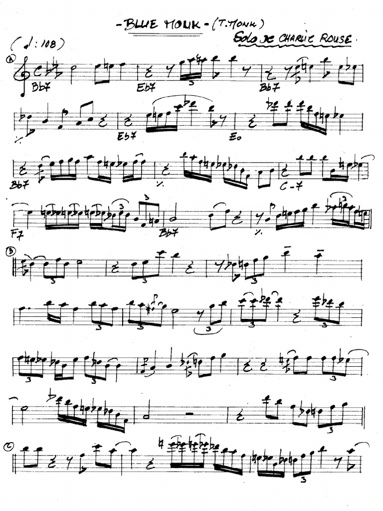 Blue Monk Solo Charlie Rouse C | PDF