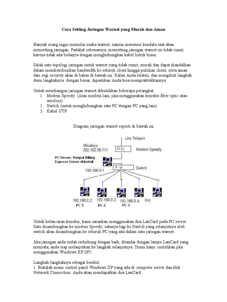 Petunjuk Setting Jaringan Warnet Bagi Pemula | PDF