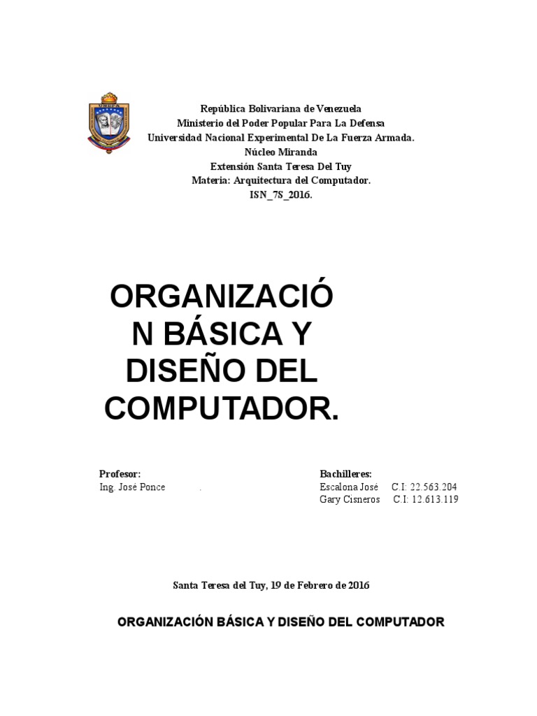 Organización Básica y Diseño Del Computador. | PDF | Memoria del ...