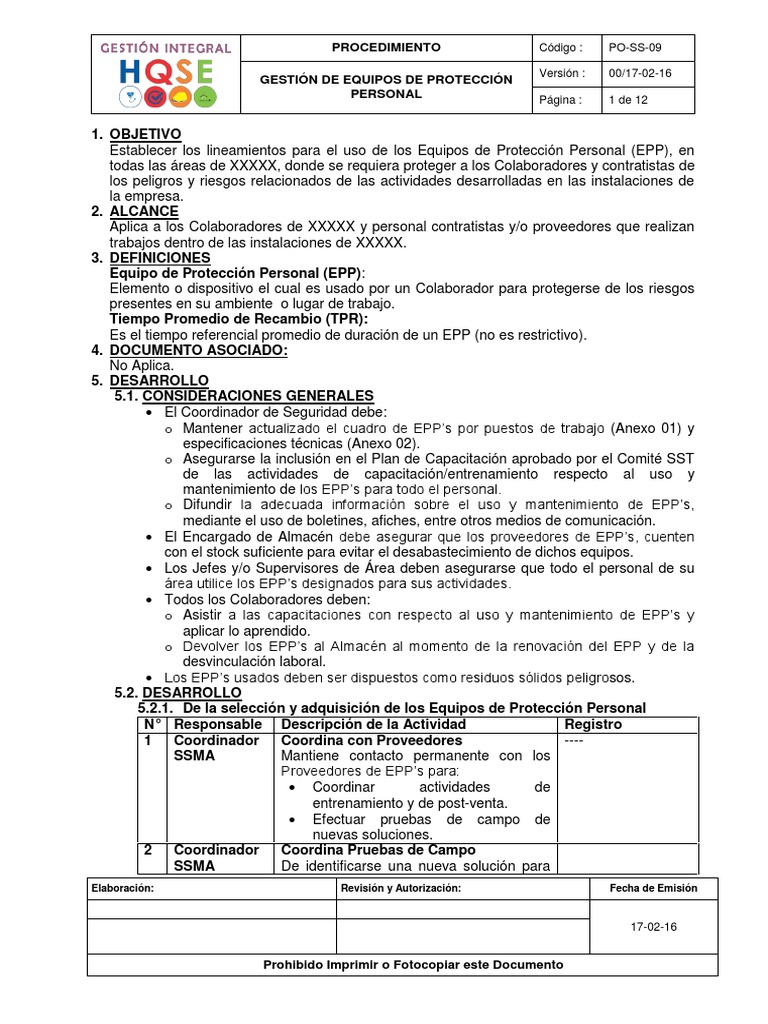 PO-SS-09 Gestion de EPP | PDF | Guante | Solvente