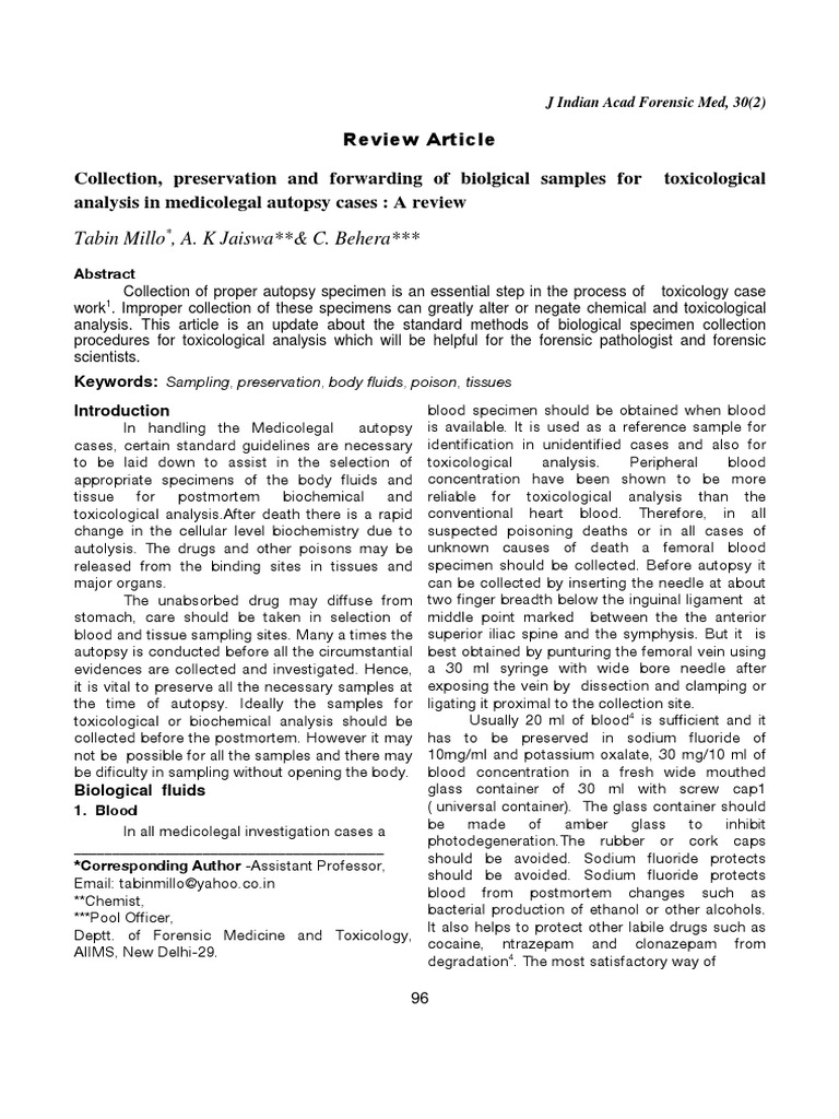 Toxicological Sample Collection Guidelines | PDF | Autopsy ...