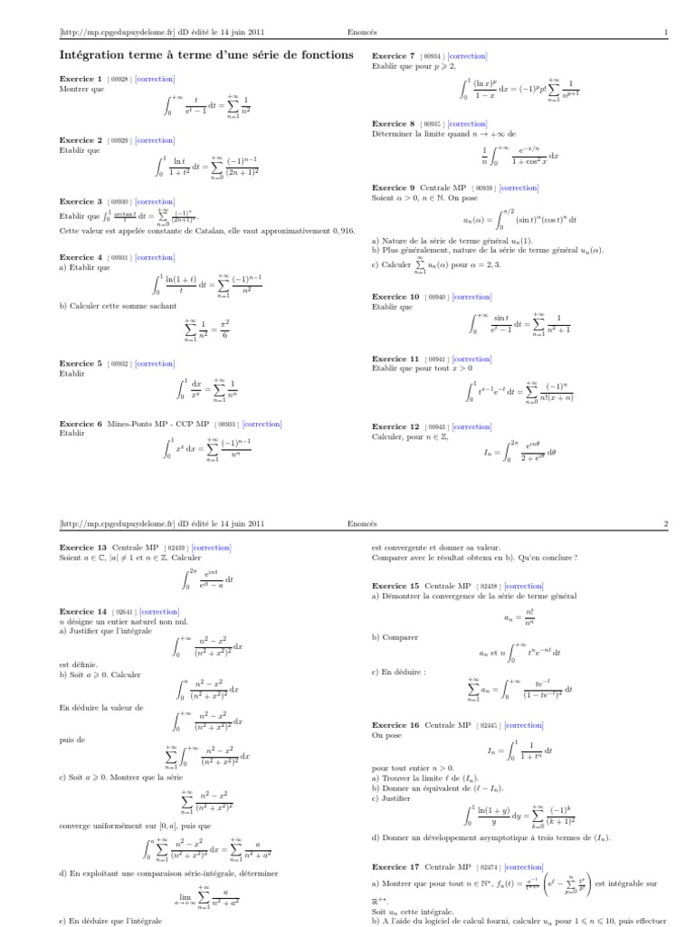 Suites Et Séries de Fonctions - Intégration Terme à Terme D_une Série ...