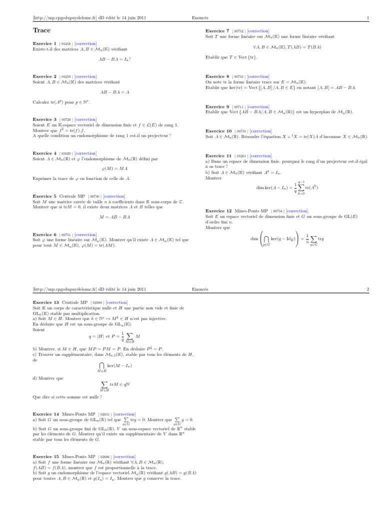 Propriétés de la trace des matrices | PDF | Matrice (Mathématiques ...