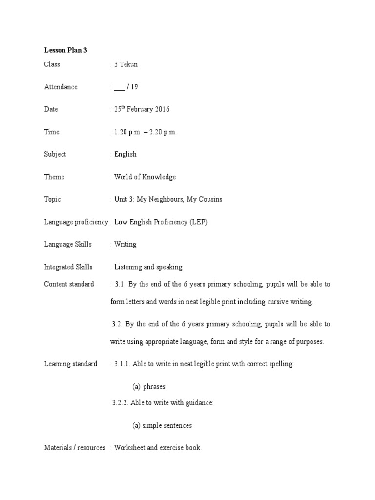 Lesson Plan English 3 | PDF | Lesson Plan | English Language