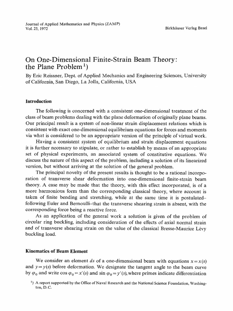 On One-dimensioON ONE-DIMENSIONAL LARGE-DISPLACEMENT FINITE-STRAIN BEAM ...