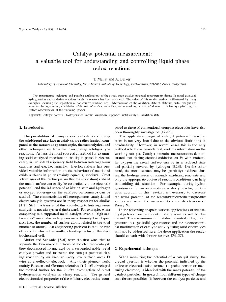 Catalyst Potential Measurement | PDF | Hydrogenation | Catalysis