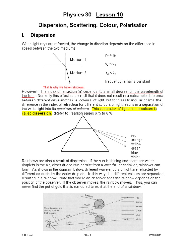 Dispersion Scattering Colour | PDF | Rainbow | Light