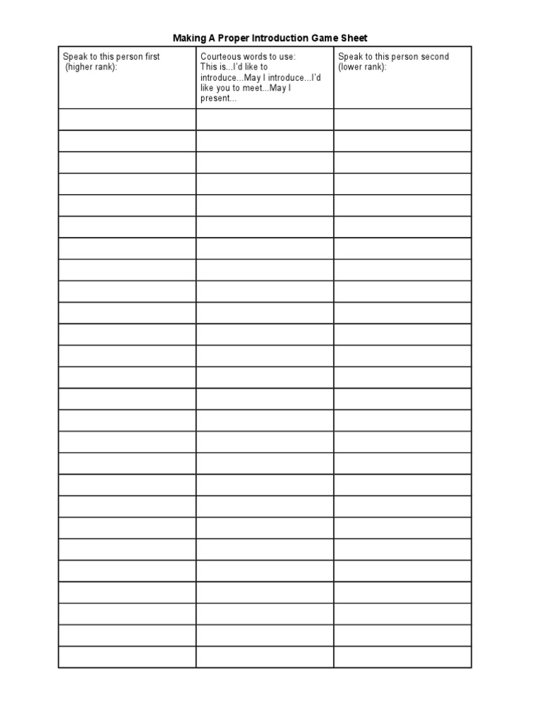 Proper Introduction Game Sheet Guide | PDF | Games & Activities