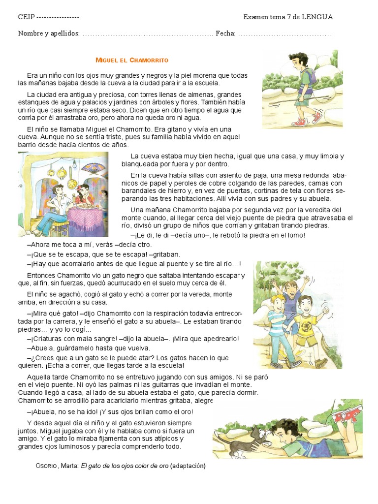 Examen Tema 7 de LENGUA 5º Curso | PDF | Gatos | Idiomas