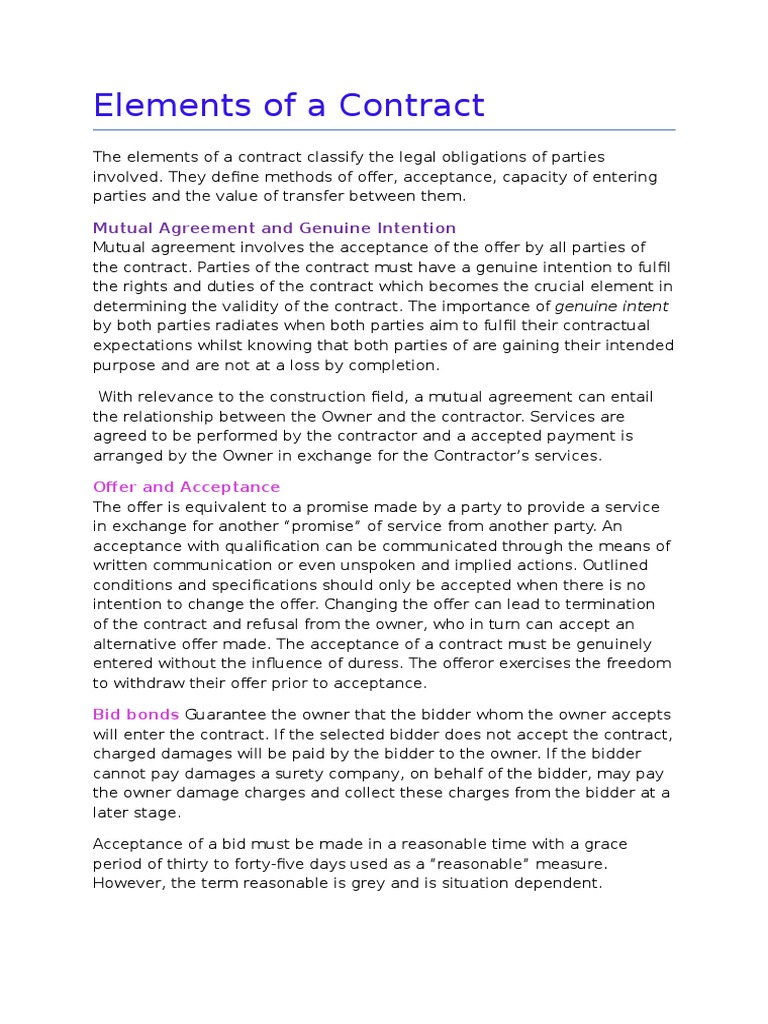 Elements of A Contract | PDF | Offer And Acceptance | Common Law