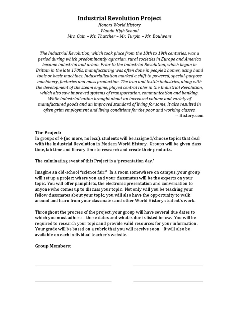 Industrial Revolution Group Project Guide | PDF | Industrial Revolution ...