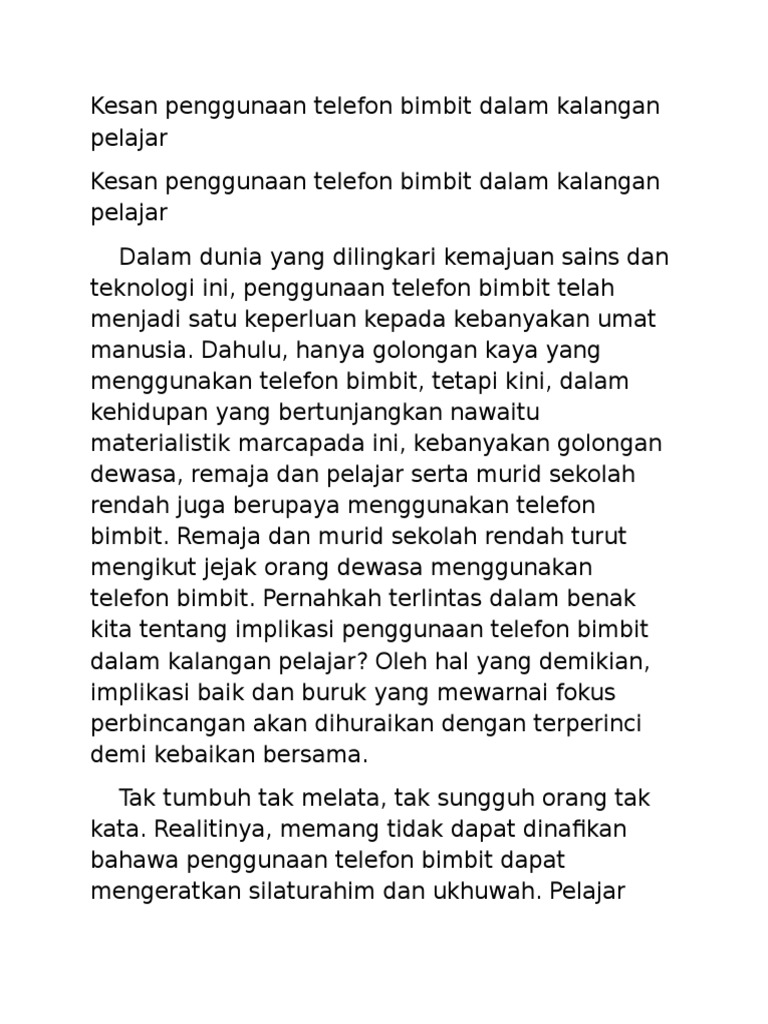 Kesan Penggunaan Telefon Bimbit Dalam Kalangan Pelajar | PDF