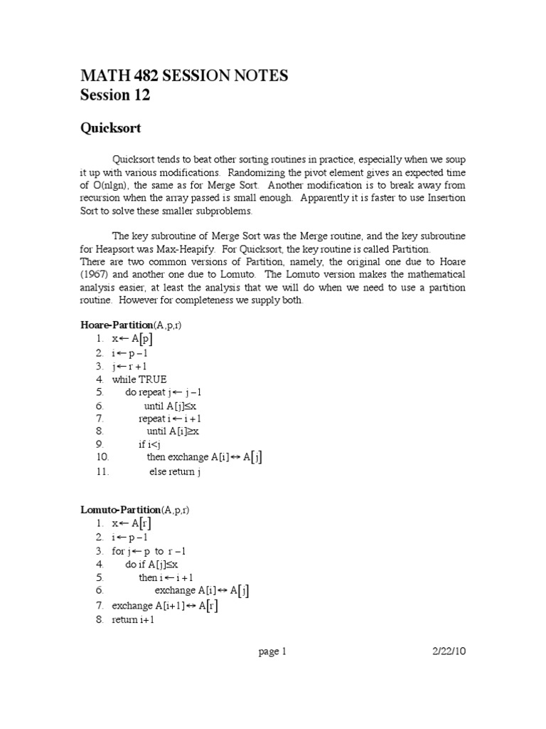 Quick Sort Lomu To | Download Free PDF | Computer Programming | Theoretical Computer Science