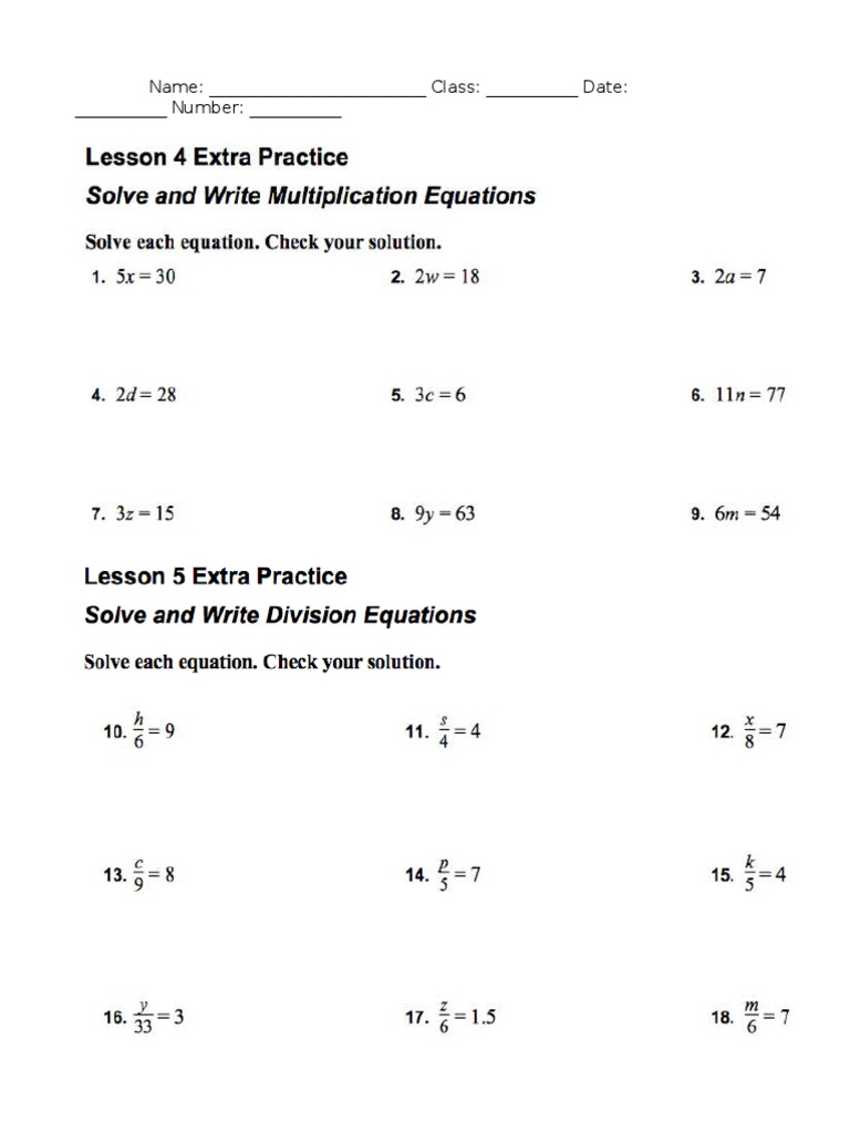 Homework ch7 Multiply and Divide Equations | PDF