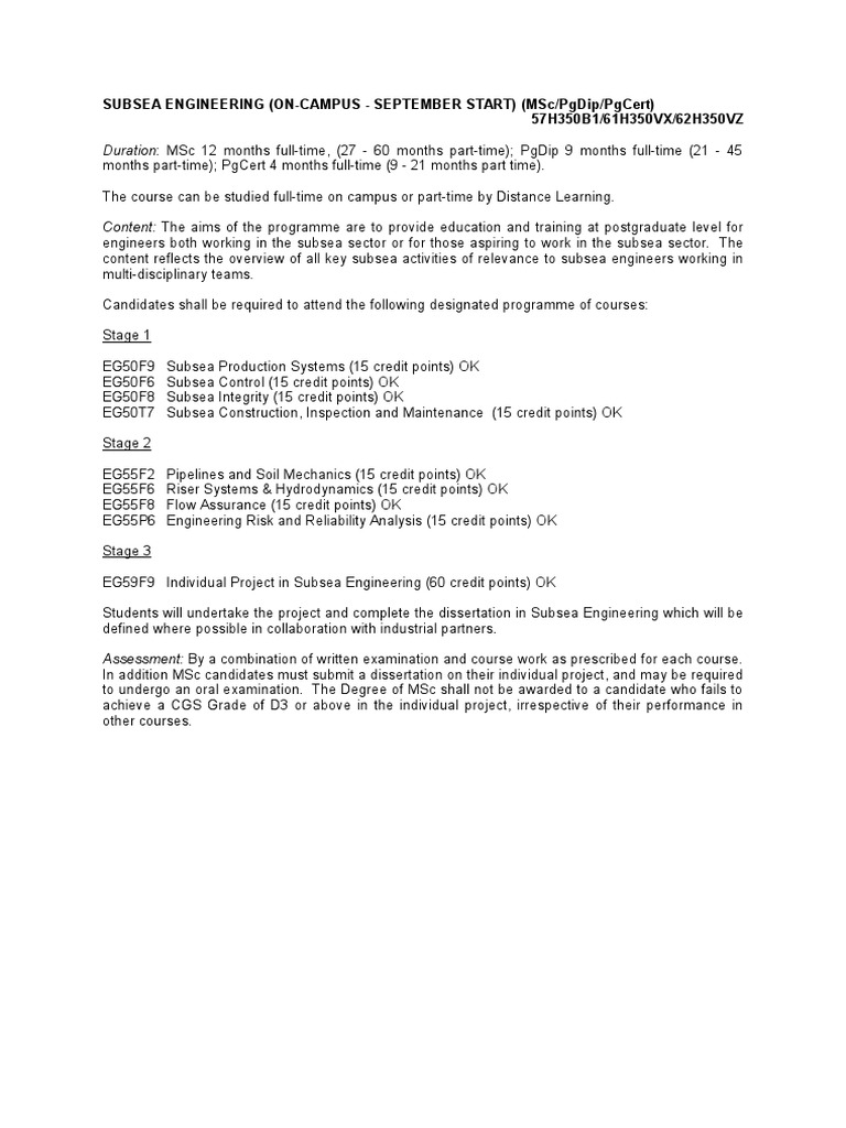 MSc in Subsea Engineering Program | PDF