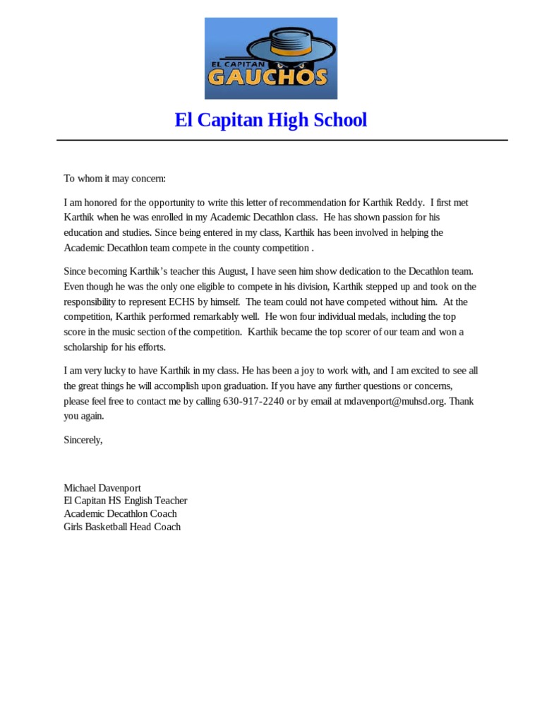 Karthik Reddy Letter of Rec | PDF | Lifestyle