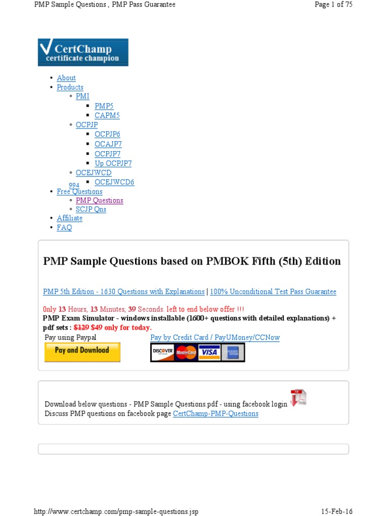 PMP Sample Questions | PDF | Project Management | Option (Finance)
