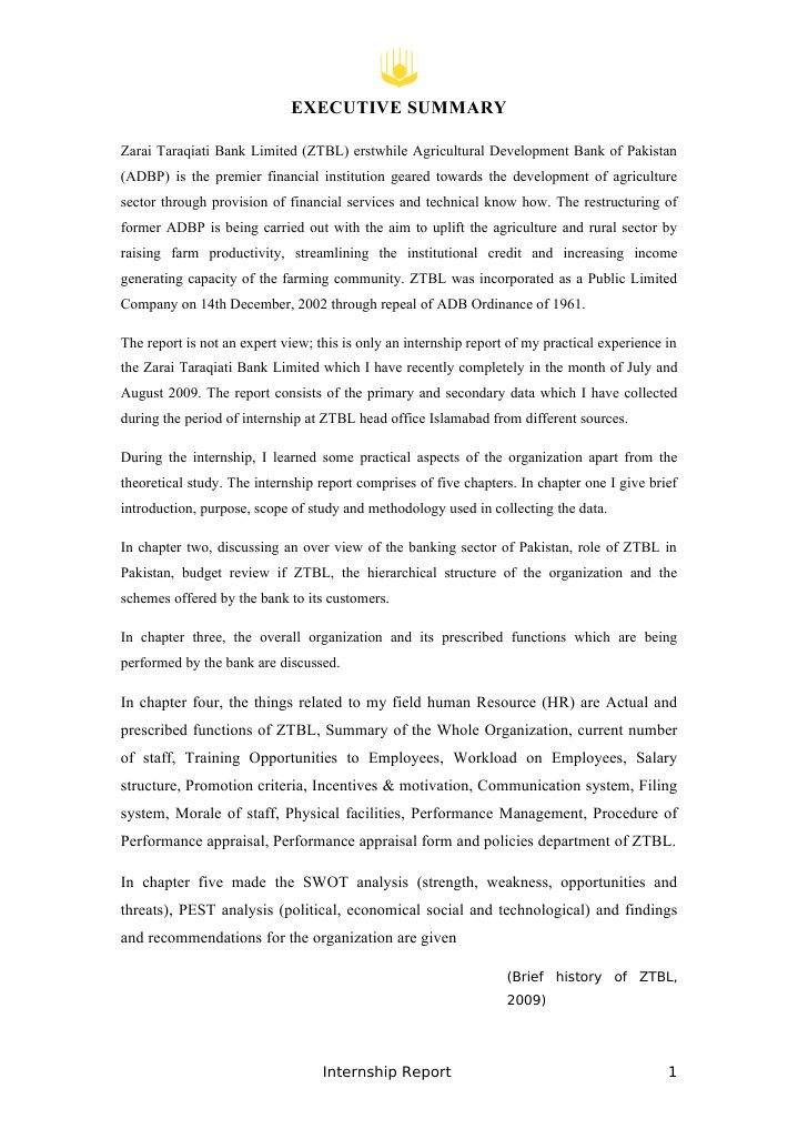 ZTBL Internship Report Summary | PDF | Employment | Human Resource ...
