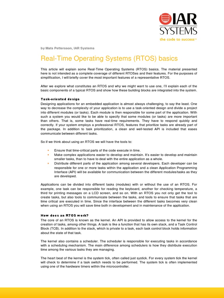 Real-Time Operating Systems (RTOS) Basics | PDF | Scheduling (Computing) | System Software