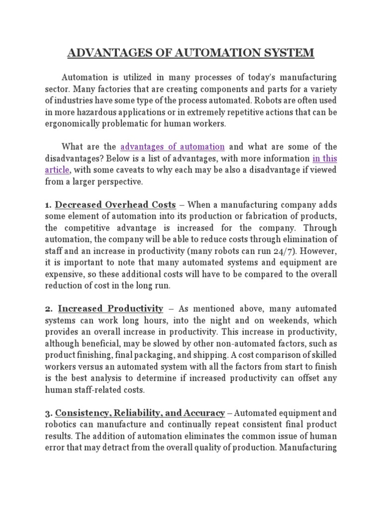 GROUP NO 17 - Advantages of Automation System | PDF | Automation ...