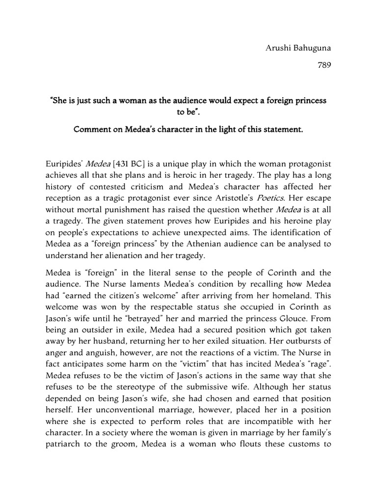 The Character of Euripides Medea | PDF | Hero | Euripides