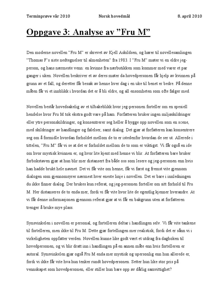 Analyse Av Fru M | PDF